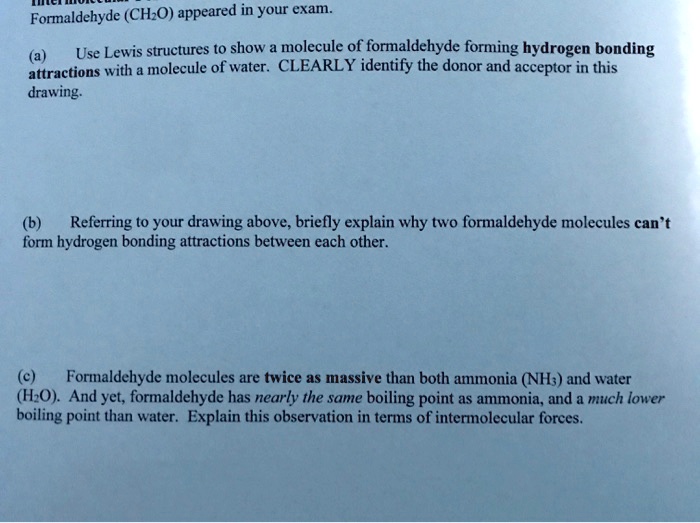 SOLVED: Formaldehyde (CH-O) appeared in your exam Use Lewis structures ...
