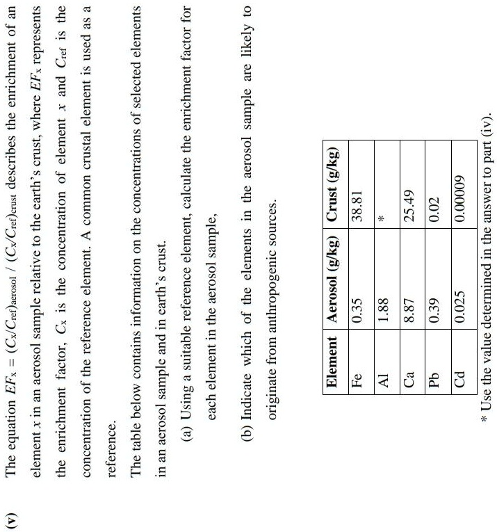 SOLVED: The equation EFx = (Cx/Crefaerosol /(Cx/Cref)crust describes the enrichment factor, Cx ...
