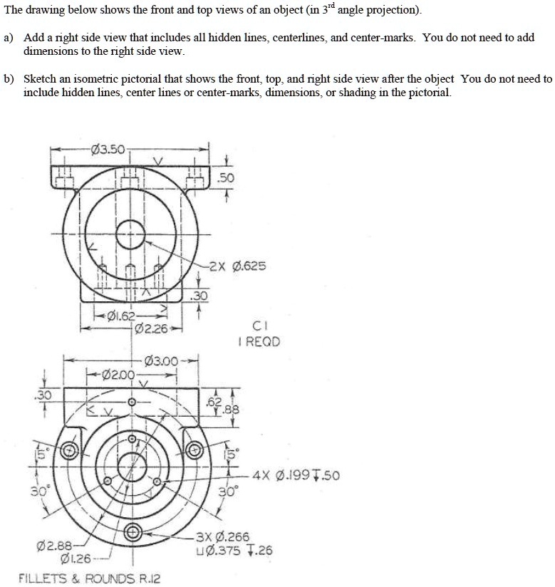 The drawing below shows the front and top views of an object (in 3^rd ...