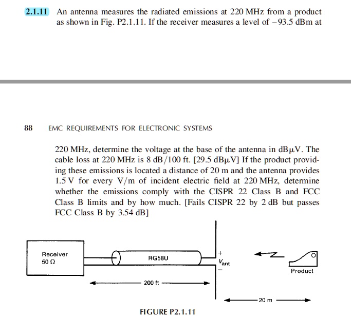 2.1.11 An antenna measures the radiated emissions at 220 MHz from a product as shown in Fig. P2 ...