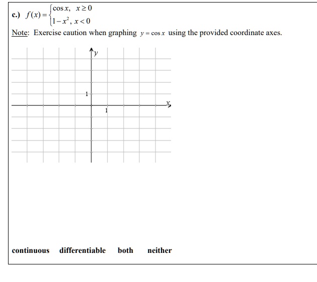 SOLVED: show work cosx,x0 c.)f(x)= 1-x,x