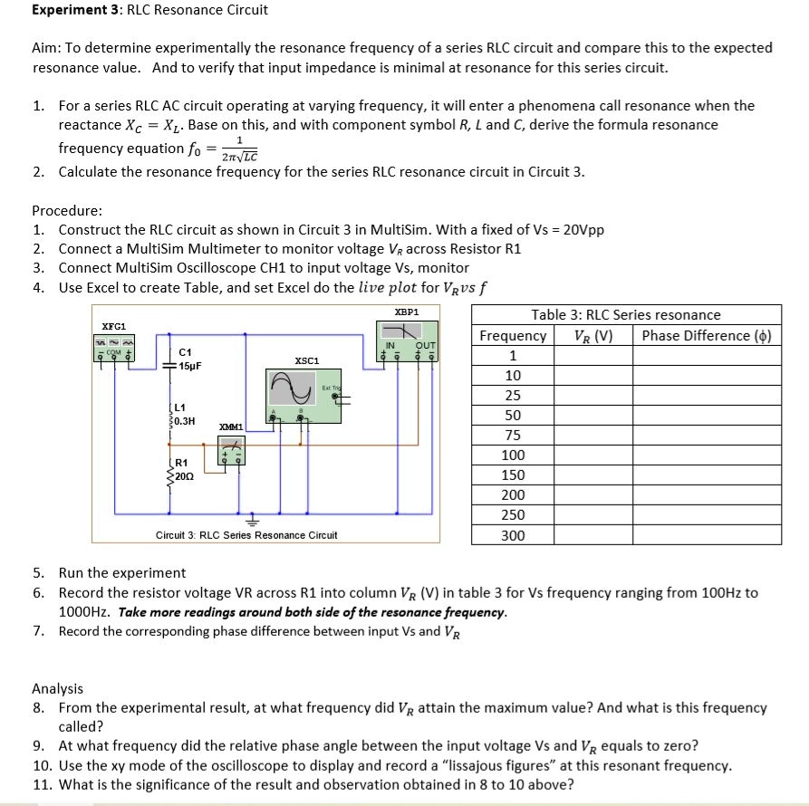 SOLVED: This is an experiment for an RLC circuit. It needs to be done ...