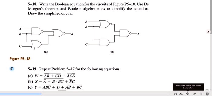 SOLVED: 5-18. Write the Boolean equation for the circuits of Figure P5 ...