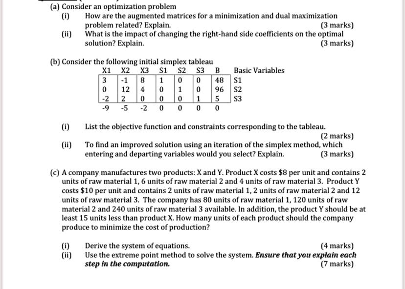 Solved A Consider An Optimization Problem How Are The Augmented Matrices For Minimization