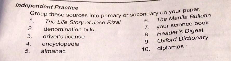 group d sources into primary or secondary on your paper 1 the life ...