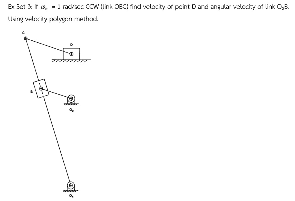 SOLVED: Ex Set 3: If Ï‰in = 1 rad/sec CCW (link OBC), find the velocity of point D and the ...