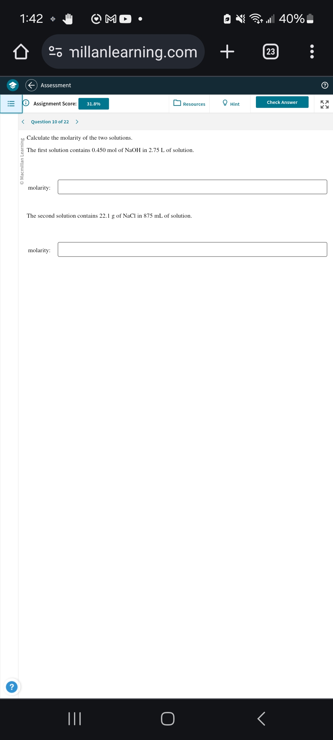 SOLVED: 1: 42 * III OMO · ?) ?? , ? 40 % -o- nillanlearning.com 23 (?) Assessment Assignment ...