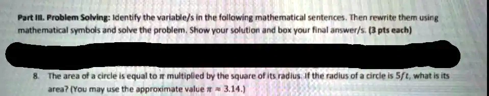 part id problem solving identify the variables in the following mathematical sentences then ...