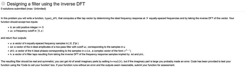 designing a iilter using the inverse dft solulions submitted max ...