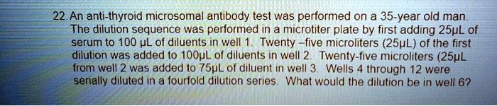 An anti-thyroid microsomal antibody test was performed on a 35-year-old ...