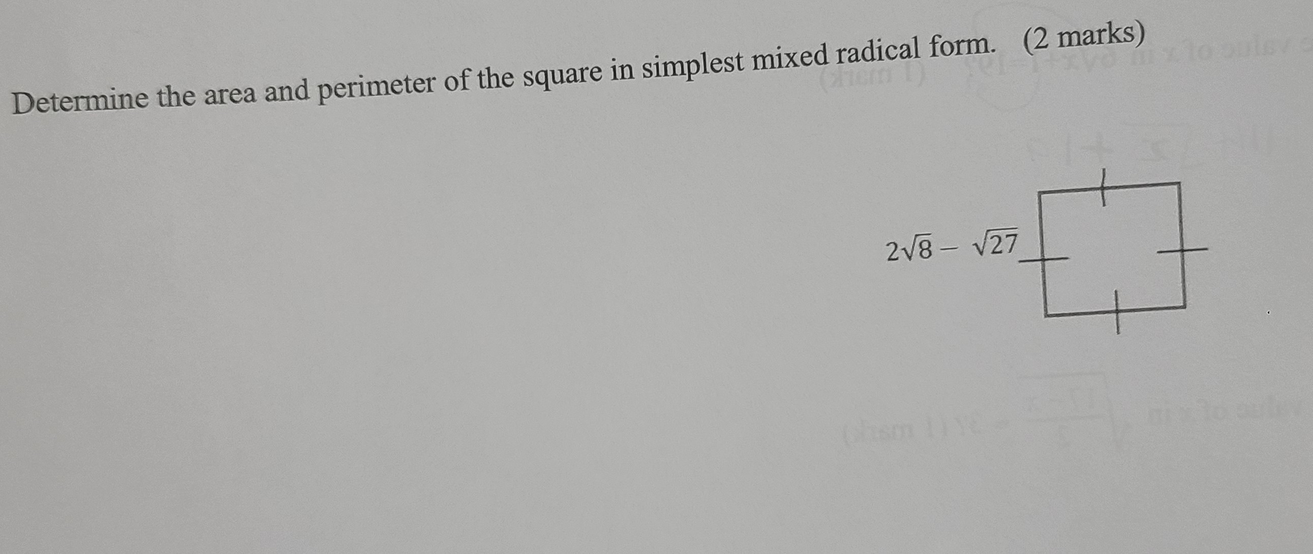 Determine the area and perimeter of the square in simplest mixed ...
