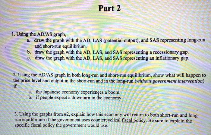 Part 2 1. Using the AD/AS graph, a. draw the graph with the AD, LAS ...
