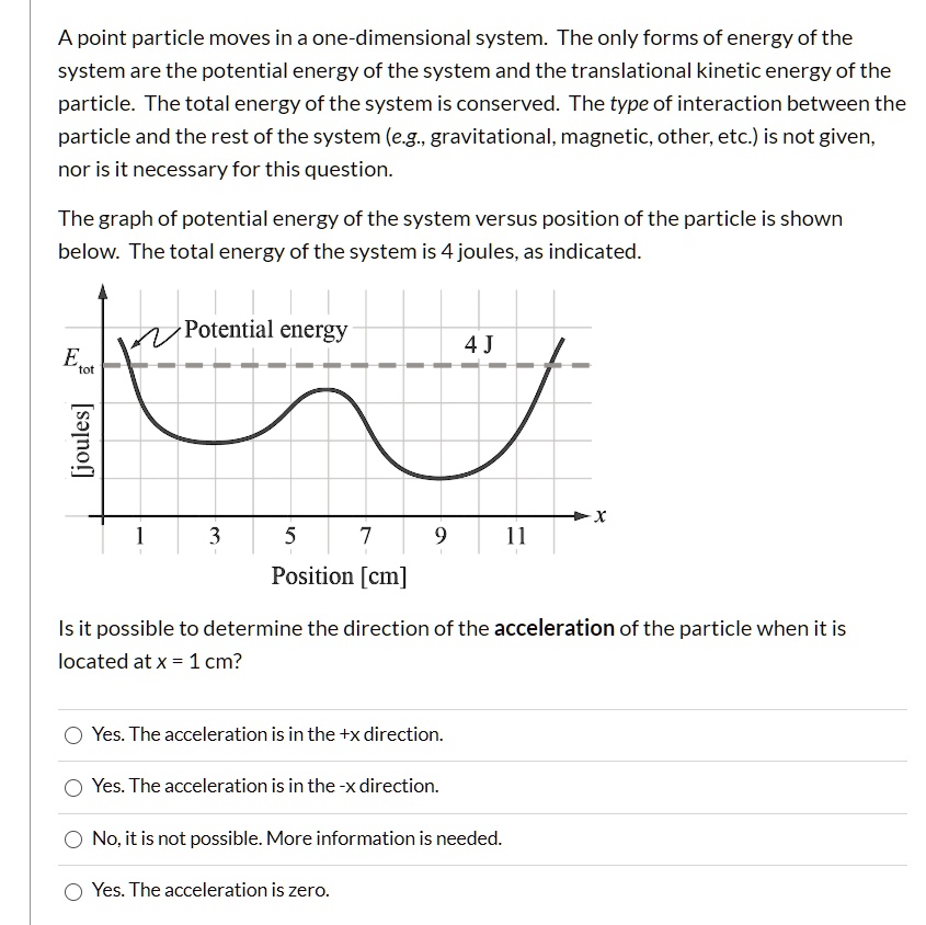 SOLVED: A point particle moves in a one-dimensional system. The only forms of energy of the ...