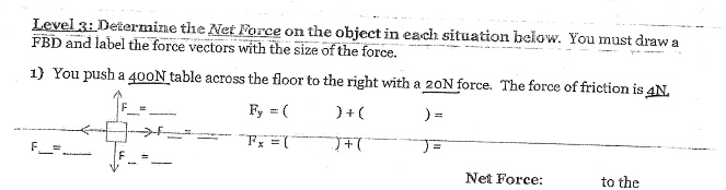 Level 3: Determine the Net Force on the object in each situation below ...