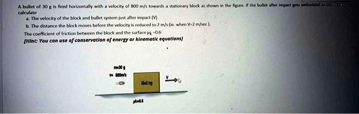 A bullet of 30 g is fired horizontally with a velocity of 800 m/s ...