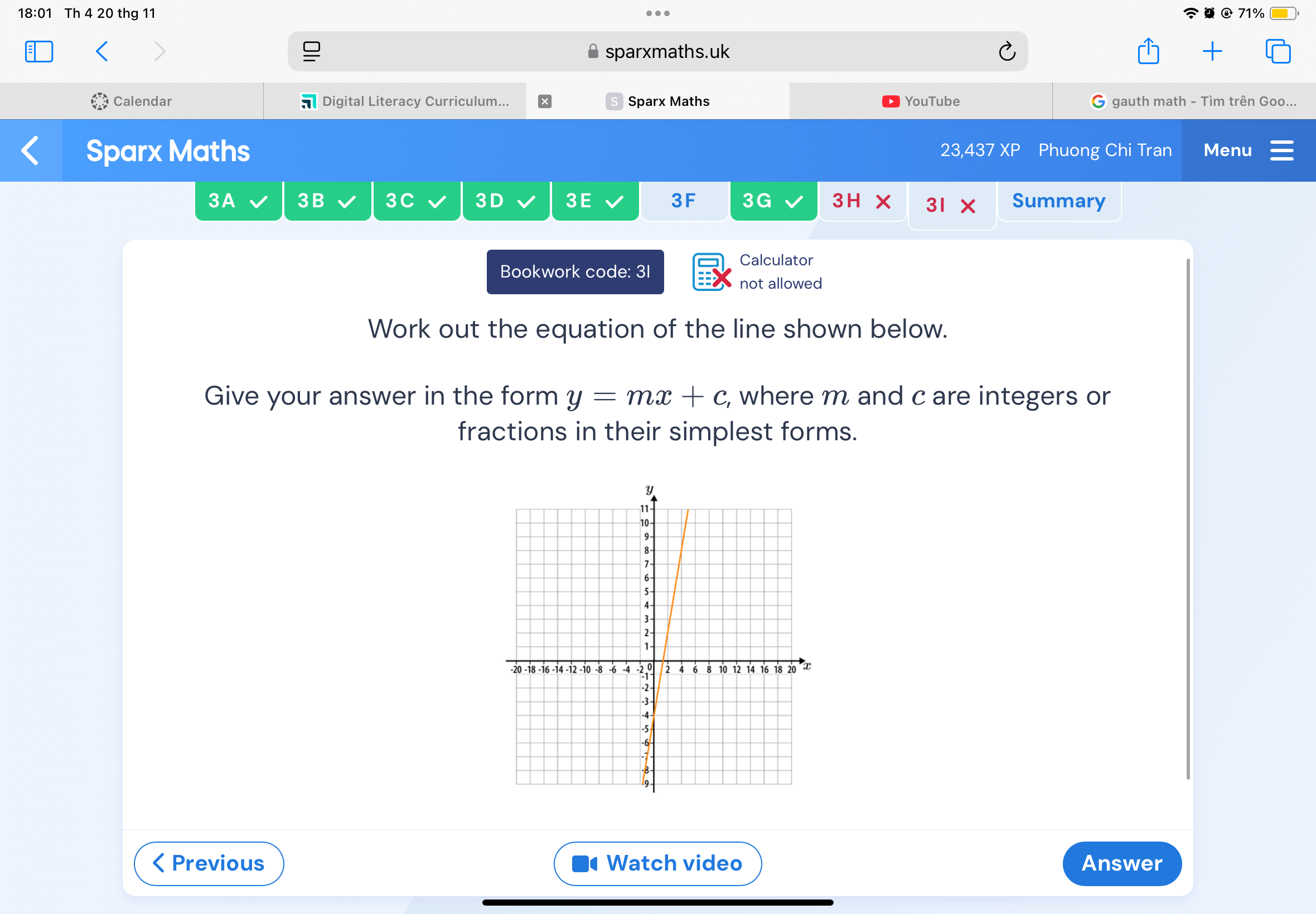 18:01 Th 420 thg 11 © 71% sparxmaths.uk Calendar Digital Literacy ...