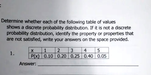 Determine whether each of the following table of values shows a discrete probability ...