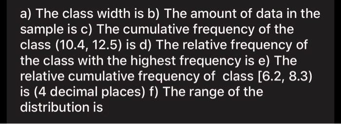 A the class width is b the amount of data in the sample is c...
