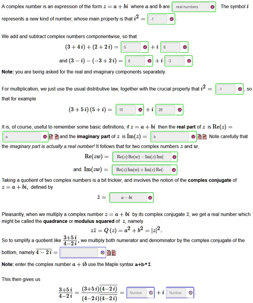 A complex number is an expression of the form z = a + bi where a and b ...