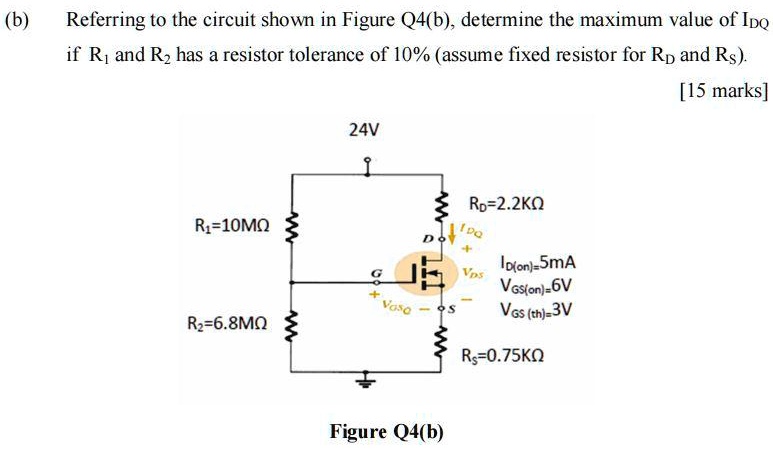 (b) Referring to the circuit shown in Figure Q4(b), determine the maximum value of IDQ if R1 and ...