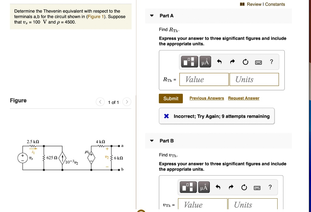 review constants determine the thevenin equivalent with respect to the terminals b for the ...