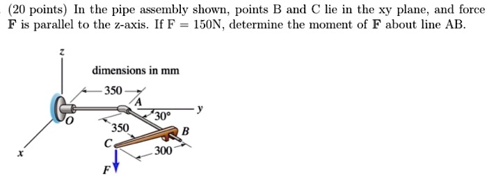 20 points in the pipe assembly shownpoints b and c lie in the xy plane and force f is parallel ...