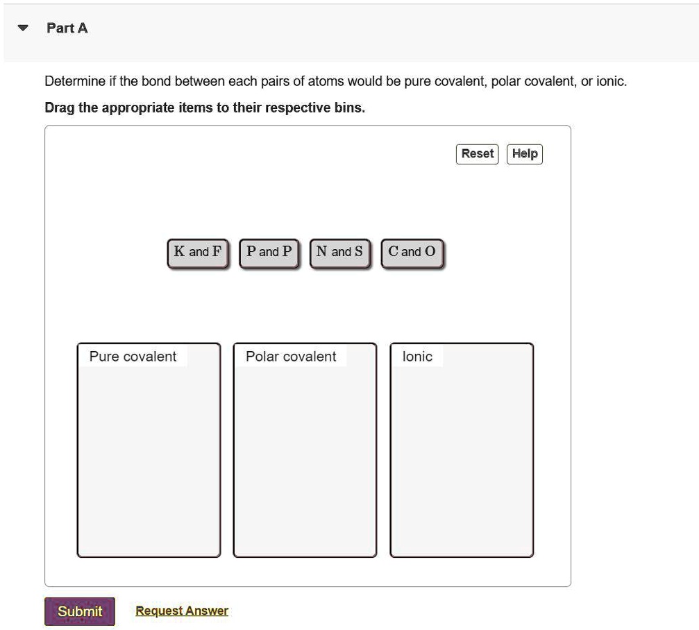 Part A Determine if the bond between each pairs of atoms would be pure ...