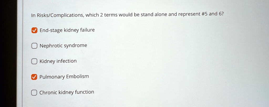 in riskscomplications which 2 terms would be stand alone and represent ...