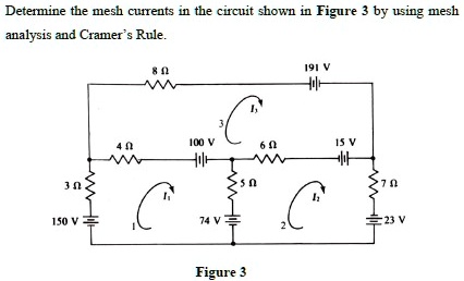 Determine the mesh currents in the circuit shown in Figure 3 by using mesh analysis and Cramer's ...