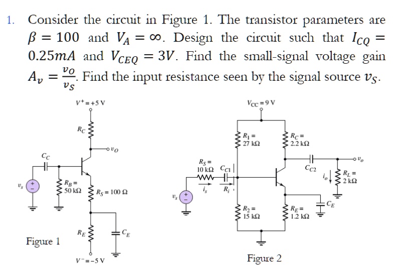SOLVED: Consider the circuit in Figure 1. The transistor parameters are B = 100 and VA = Co ...