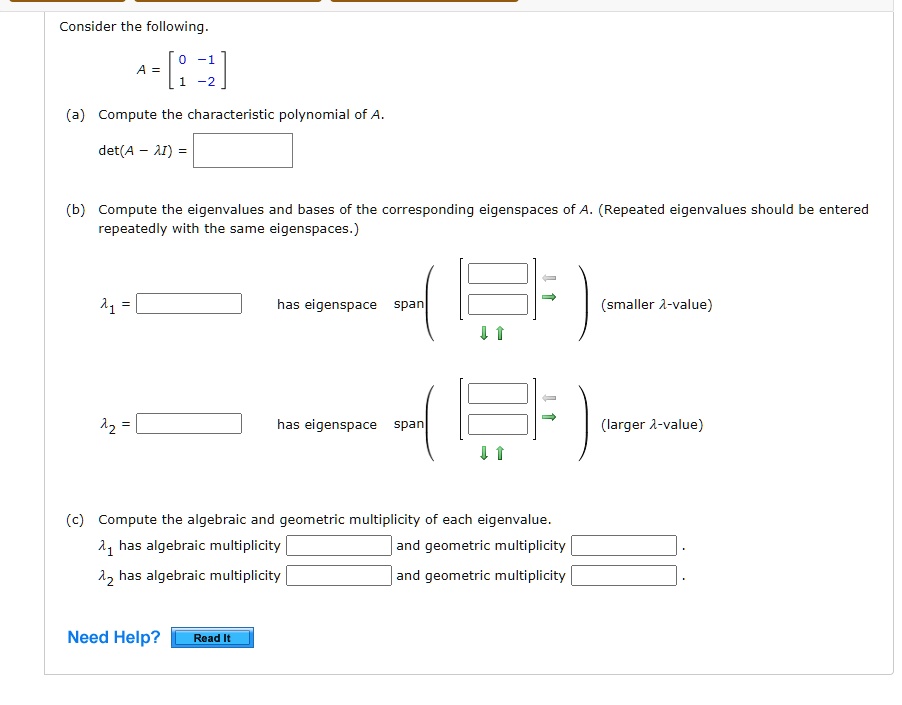 SOLVED: Consider the following (a)Compute the characteristic polynomial ...