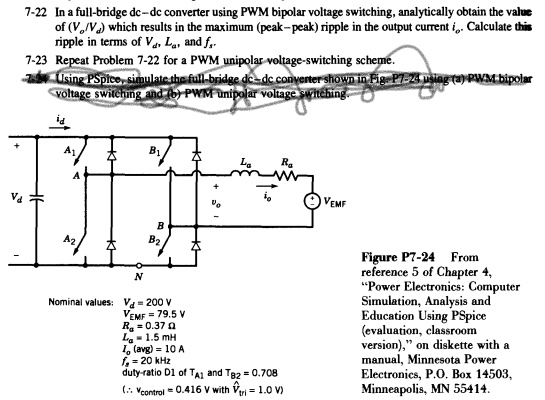 7-22 In a full-bridge dc-dc converter using PWM bipolar voltage switching, analytically obtain ...