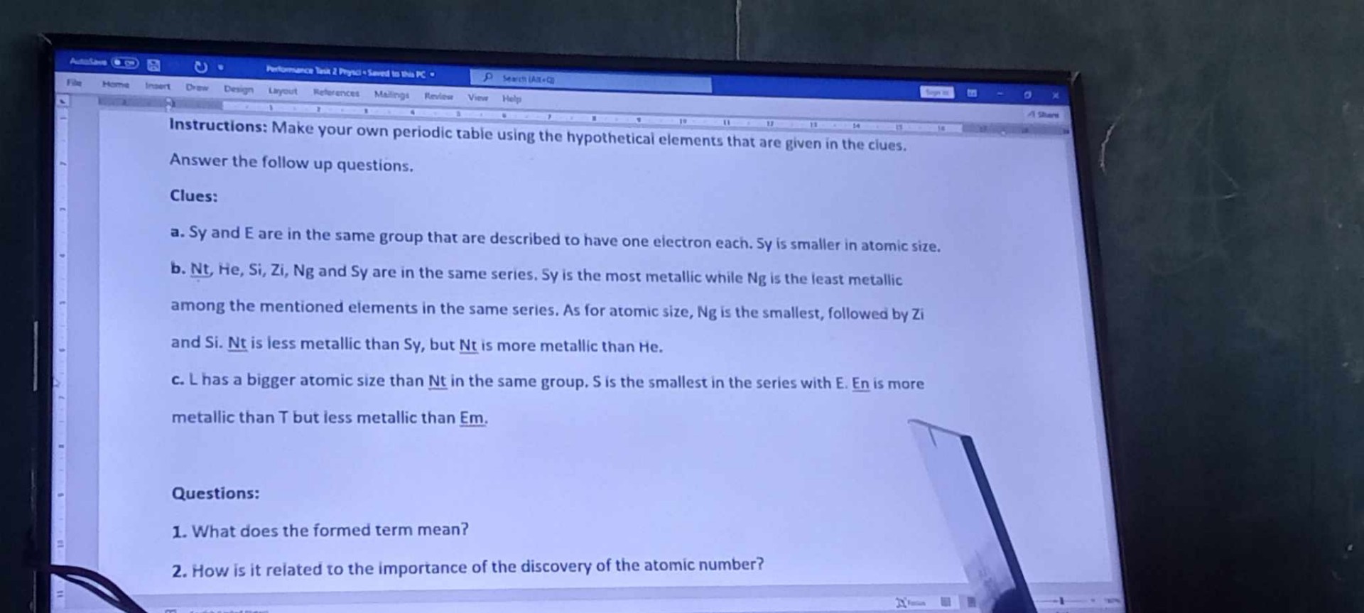 Instructions: Make your own periodic table using the hypothetical ...
