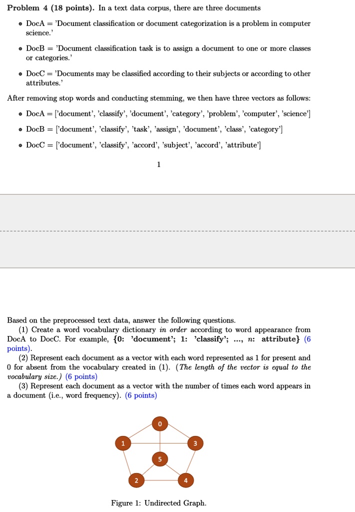 problem 4 18 points in a text data corpus there are three documents ...