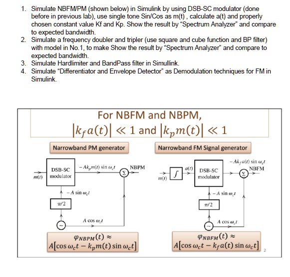 1. Simulate NBFM/PM (shown below) in Simulink by using DSB-SC modulator (done before in previous ...