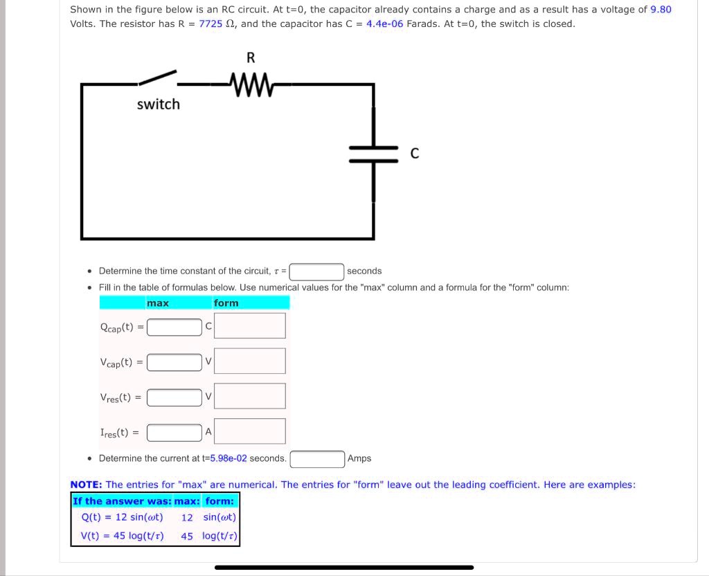 SOLVED: Shown in the figure below is an RC circuit: At t=0, the ...