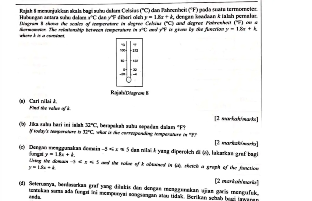 SOLVED: Rajah 8 menunjukkan skala bagi suhu dalam Celsius (PC) dan ...