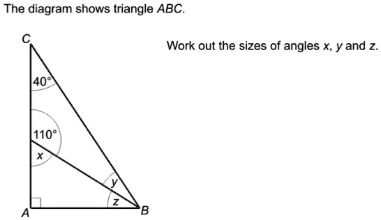 SOLVED: The diagram shows triangle ABC Work out the sizes of angles X ...