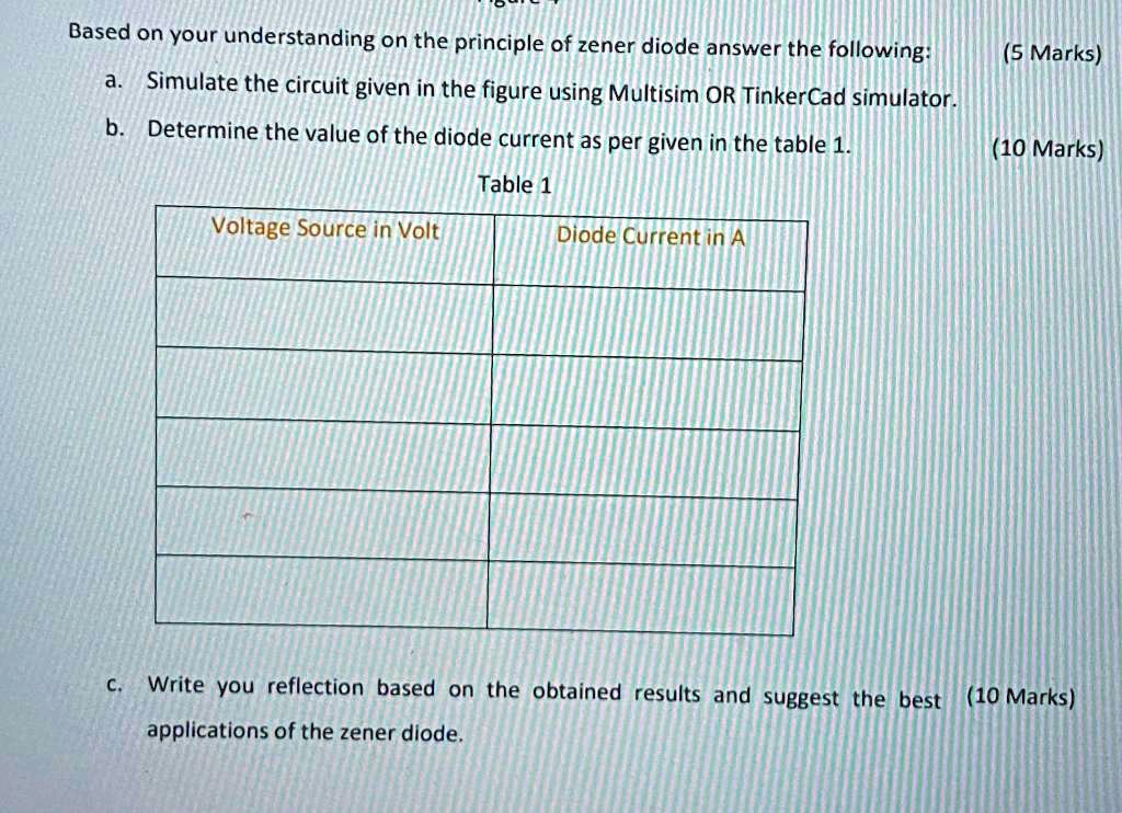 Solved Based On Your Understanding Of The Principle Of A Zener Diode Answer The Following 5 