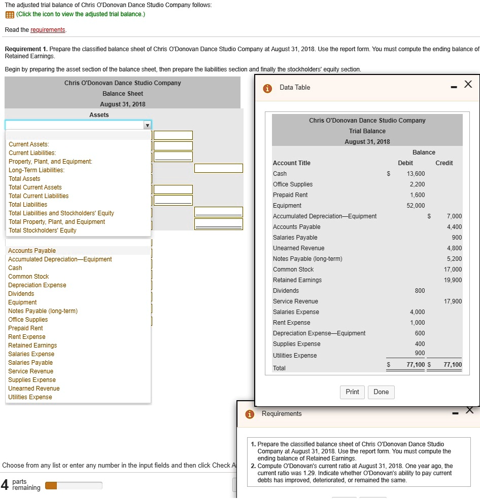 SOLVED: The adjusted trial balance of Chris O'Donovan Dance Studio ...