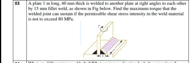 SOLVED: A plate 1 m long, 60 mm thick is welded to another plate at ...