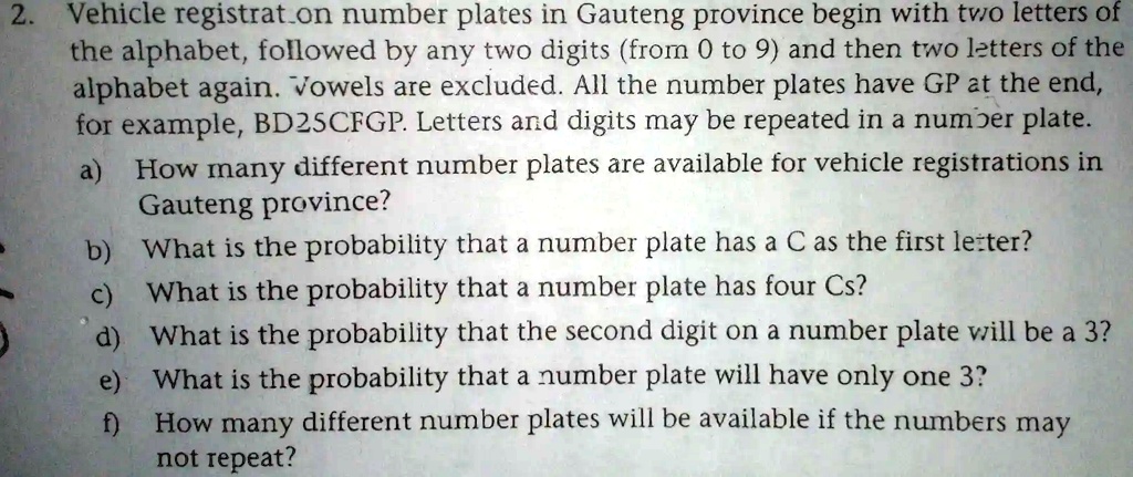 Vehicle registration number plates in Gauteng province begin with two ...