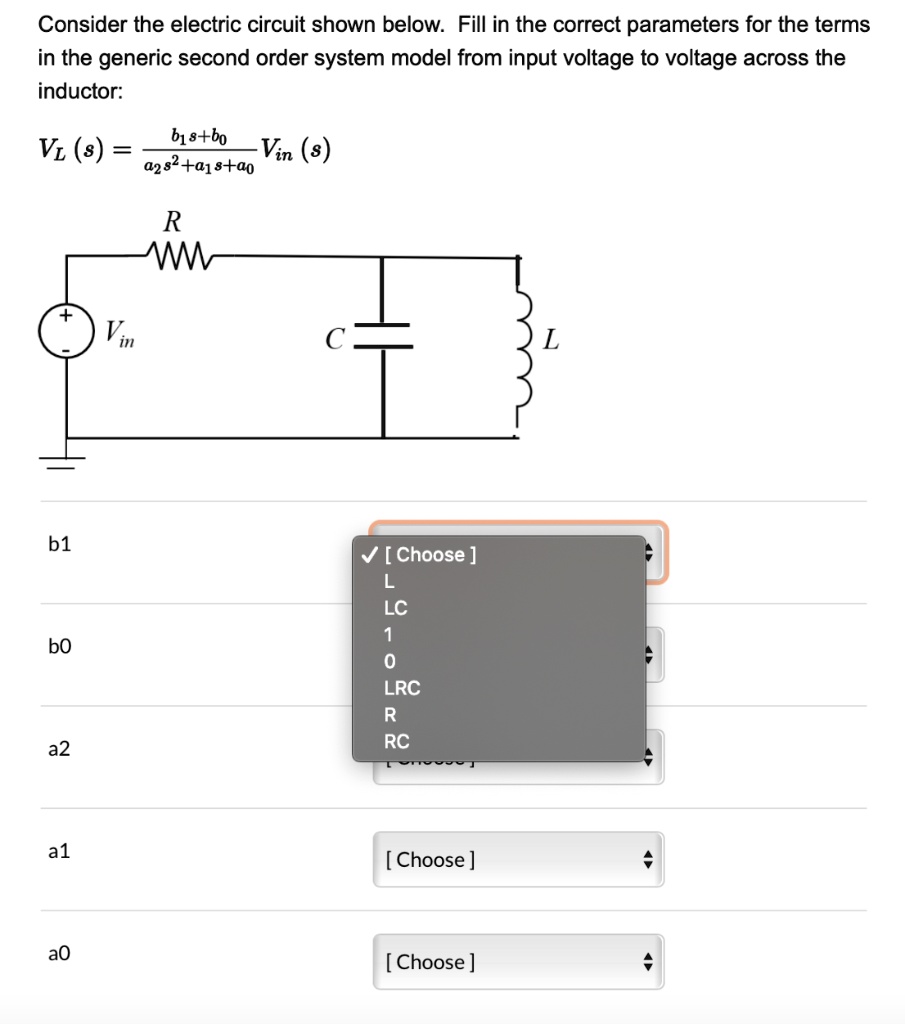 SOLVED: Consider the electric circuit shown below. Fill in the correct parameters for the terms ...