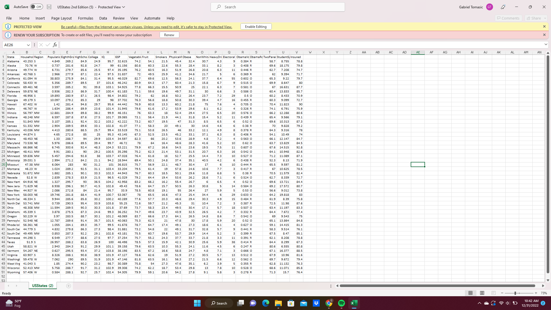 SOLVED: AutoSave Off USStates 2 nd Edition (5) - Protected View V ...