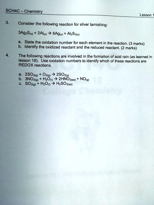 SOLVED: SCHAC Chemistry Lesson Consider the following reaction for ...
