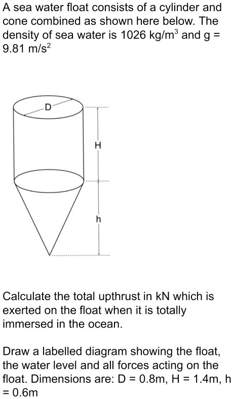 A sea water float consists of a cylinder and cone combined as shown ...