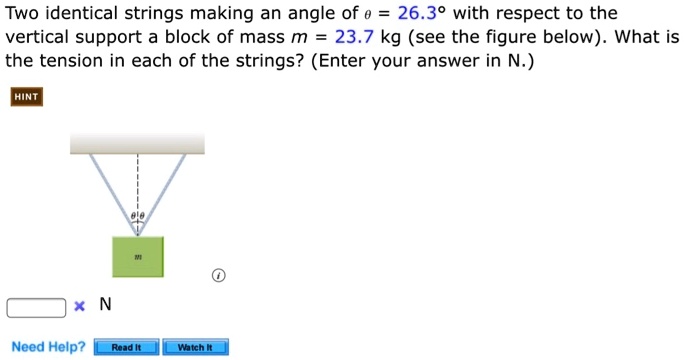 Two identical strings making an angle of heta = 26.3^circ...