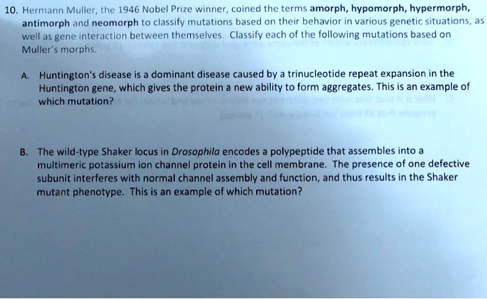SOLVED: Hermarin Muller; the 1946 Nobel Prize winner, coined the terms ...