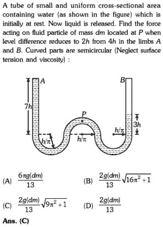 A tube of small and uniform cross-sectional area containing water (as ...