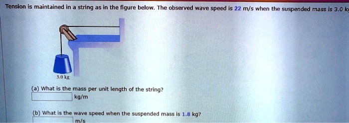 SOLVED: Tension is maintained in string as in the figure below: The observed wave speed is 22 m ...